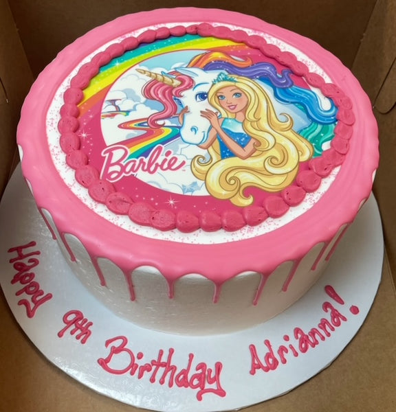 Barbie Edible Print Cake with Pink Ganache – TIFFY'S DESSERTS / BUBBY'S ...